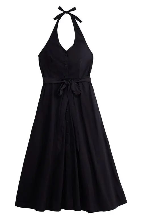 LEEM Button Front Cotton Halter Midi Dress