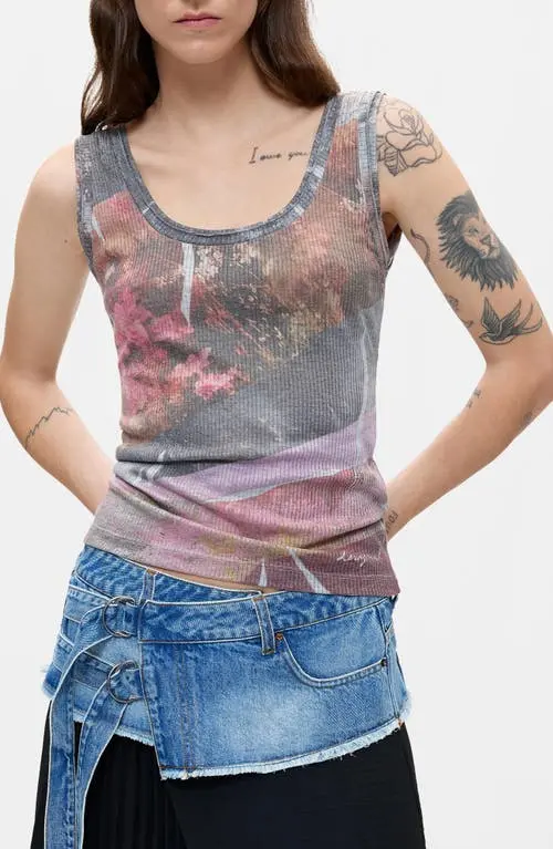 Desigual Ribbed Graphic Tank Top