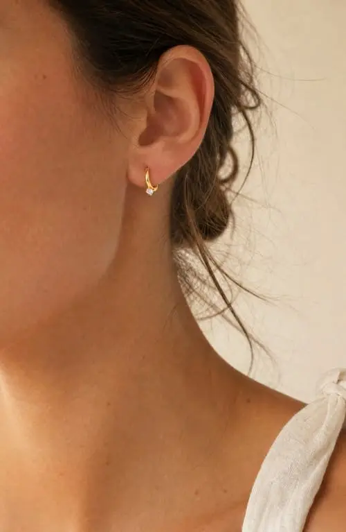 Argento Vivo Cubic Zirconia Solitaire Huggie Hoop Earrings