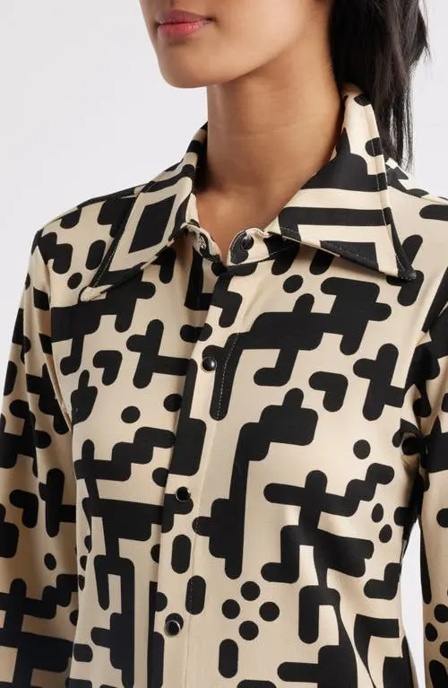 DAI MODA Qr Print Front Snap Midi Dress