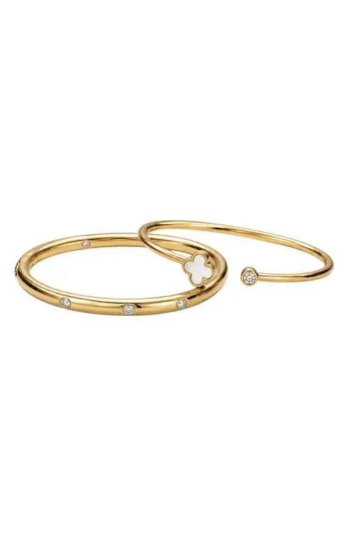 Argento Vivo Set Of 2 18k -plated Clover And Cubic Zirconia Bracelets - Gold