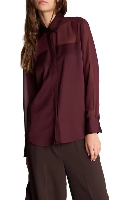 KENNETH COLE Sheer Panel Long Sleeve Shirt - Sugar Beet