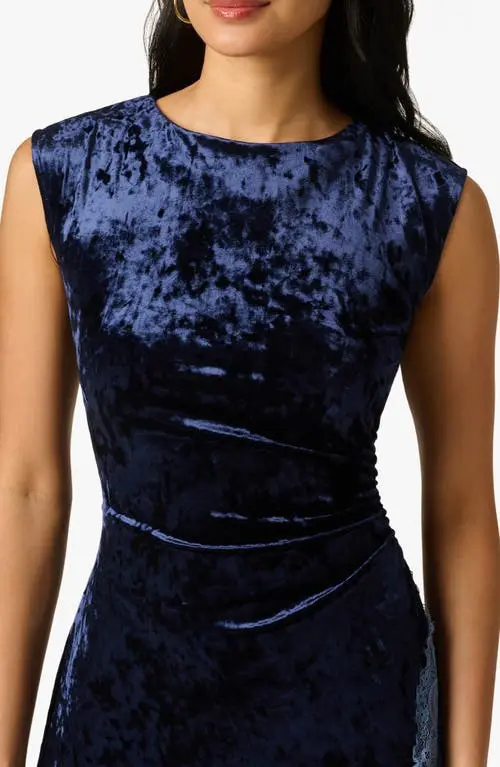 Adrianna Papell Crushed Velvet And Lace Midi Dress