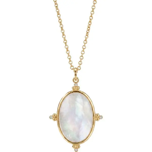 Argento Vivo Mother Of Pearl Oval Pendant Necklace With Cubic Zirconia Accents - Gold