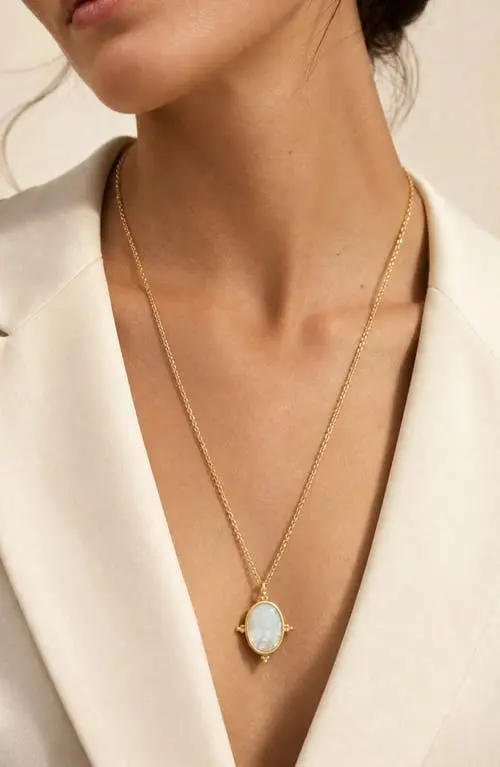 Argento Vivo Mother Of Pearl Oval Pendant Necklace With Cubic Zirconia Accents