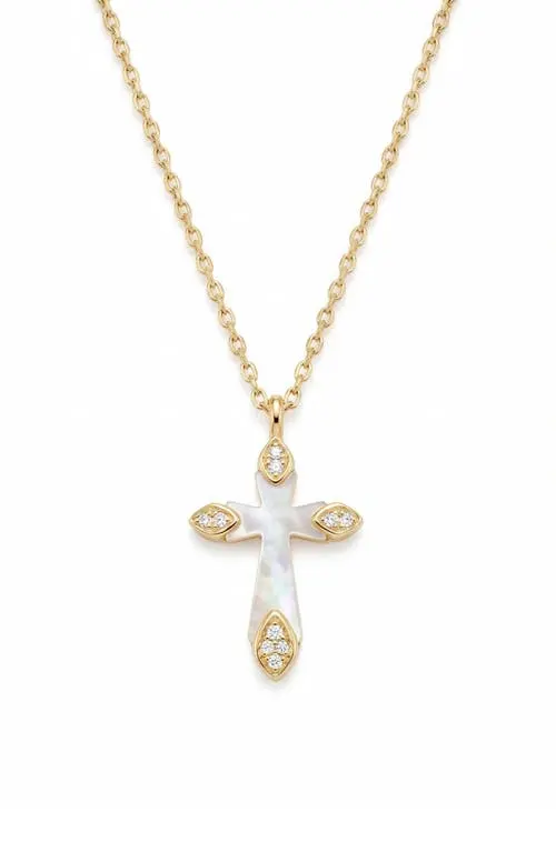 Argento Vivo Mother Of Pearl Cross Pendant Necklace - Gold