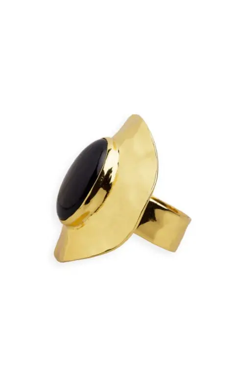 Argento Vivo Cabochon Black Onyx Statement Ring - Gold