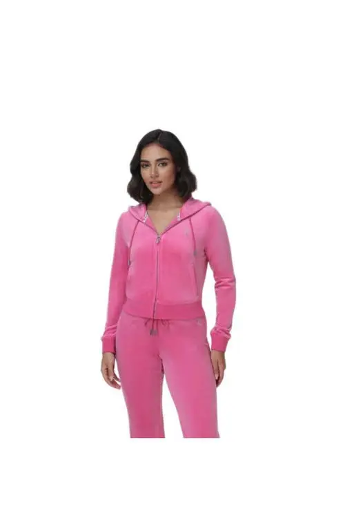 Juicy Couture Luxe Velour Zip Hoodie With Rhinestone Embellishments - Bubblegum