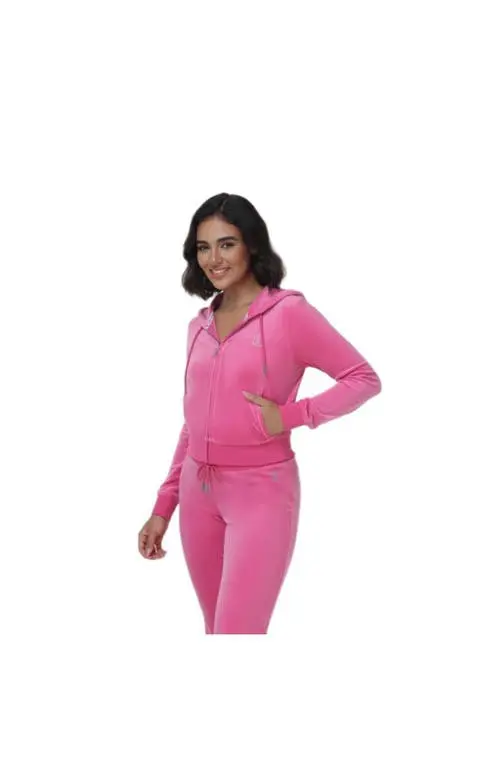 Juicy Couture Luxe Velour Zip Hoodie With Rhinestone Embellishments - Bubblegum