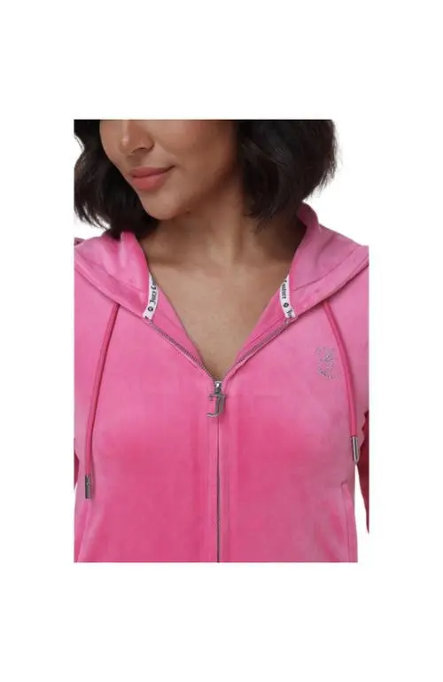 Juicy Couture Luxe Velour Zip Hoodie With Rhinestone Embellishments - Bubblegum