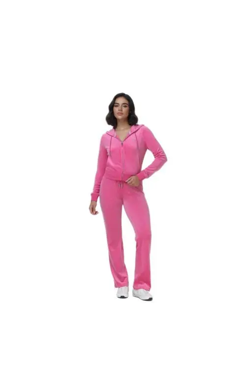 Juicy Couture Luxe Velour Zip Hoodie With Rhinestone Embellishments - Bubblegum