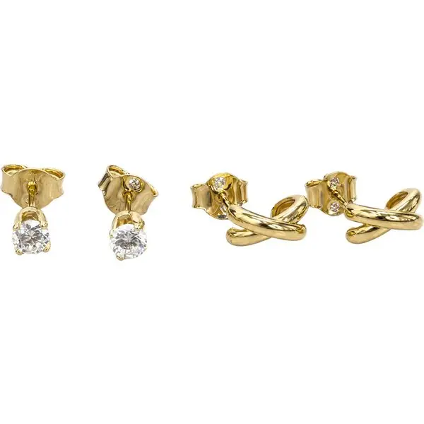Argento Vivo Crisscross Huggie & Cubic Zirconia Stud Earring Set