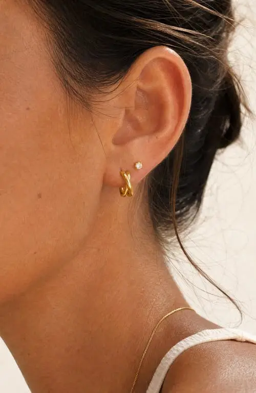 Argento Vivo Crisscross Huggie & Cubic Zirconia Stud Earring Set