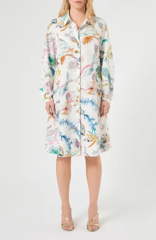 Marina Rinaldi Watercolor Print Long Sleeve Shirtdress