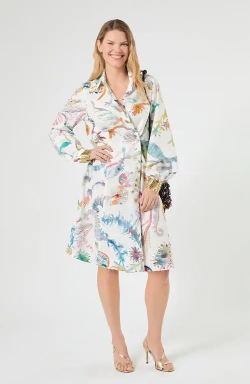 Marina Rinaldi Watercolor Print Long Sleeve Shirtdress