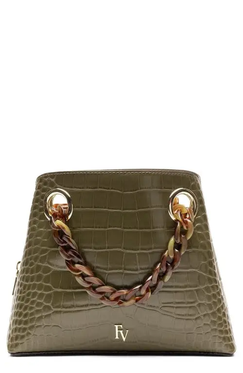 FRANCES VALENTINE Skip Croc Embossed Leather Tote - Olive