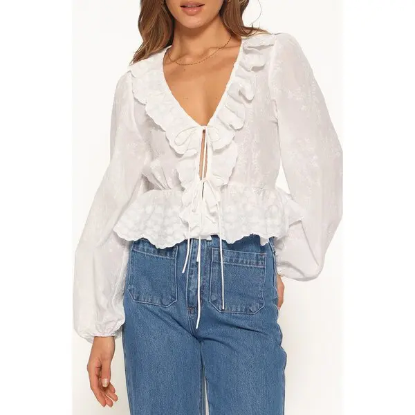 PETAL & PUP Issy Eyelet Ruffle Peplum Top - White