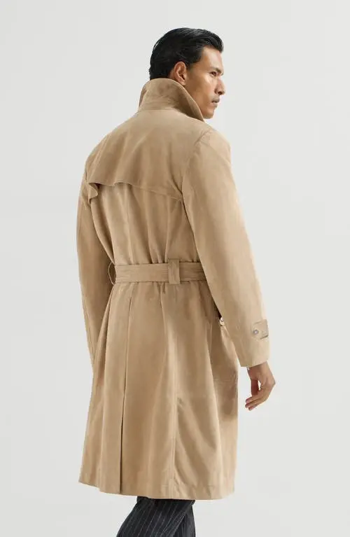 Brunello Cucinelli Suede Motorcyle Trench With Nappa Leather Inserts