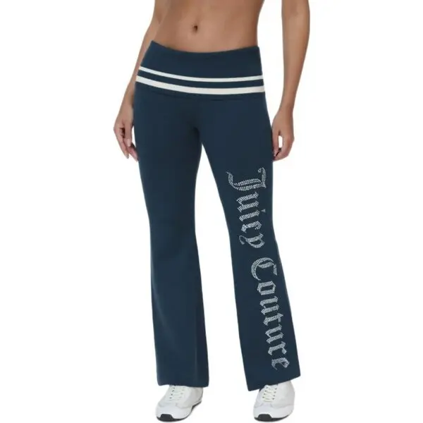 Juicy Couture Foldover Flare Knit Pants With Embellished Logo - Regal Blue