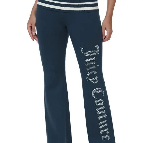 Juicy Couture Foldover Flare Knit Pants With Embellished Logo - Regal Blue