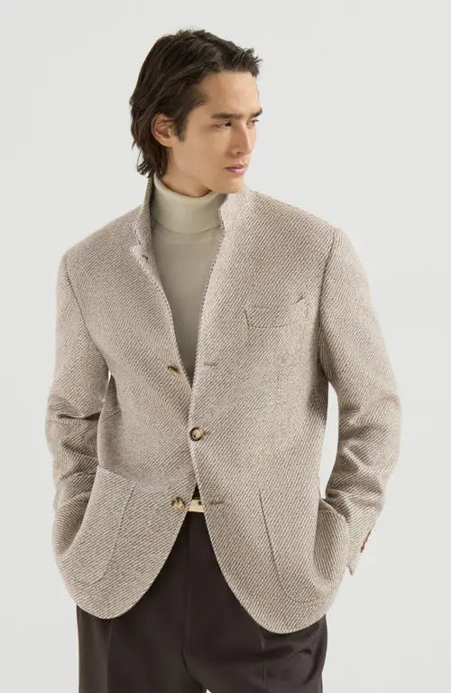 Brunello Cucinelli Cashmere And Silk Diagonal Outerwear Blazer With Patch Pockets