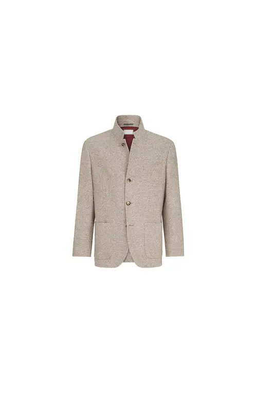 Brunello Cucinelli Cashmere And Silk Diagonal Outerwear Blazer With Patch Pockets