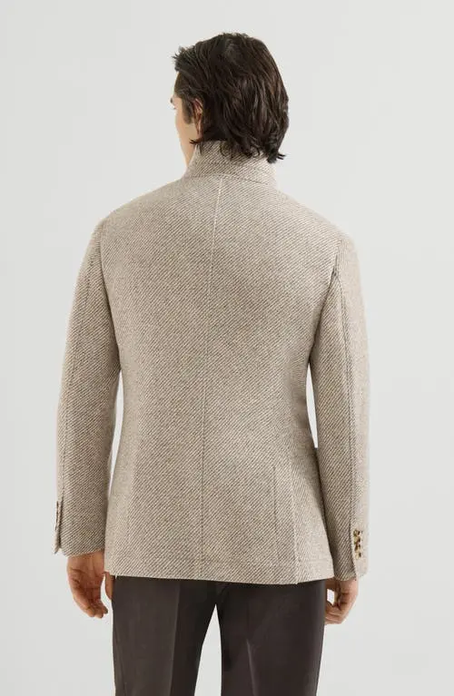Brunello Cucinelli Cashmere And Silk Diagonal Outerwear Blazer With Patch Pockets