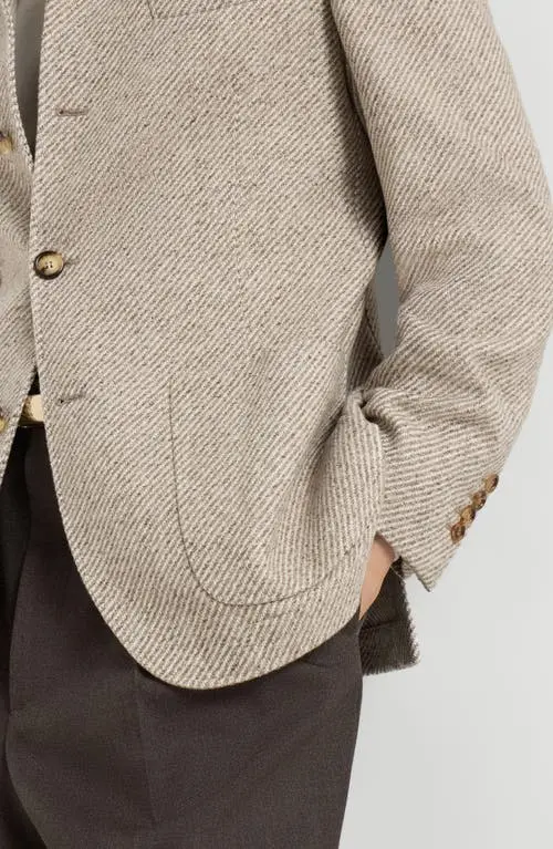 Brunello Cucinelli Cashmere And Silk Diagonal Outerwear Blazer With Patch Pockets