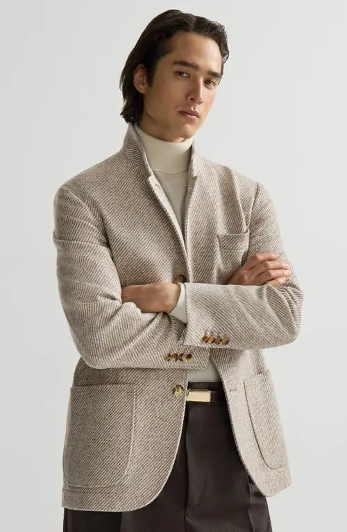 Brunello Cucinelli Cashmere And Silk Diagonal Outerwear Blazer With Patch Pockets