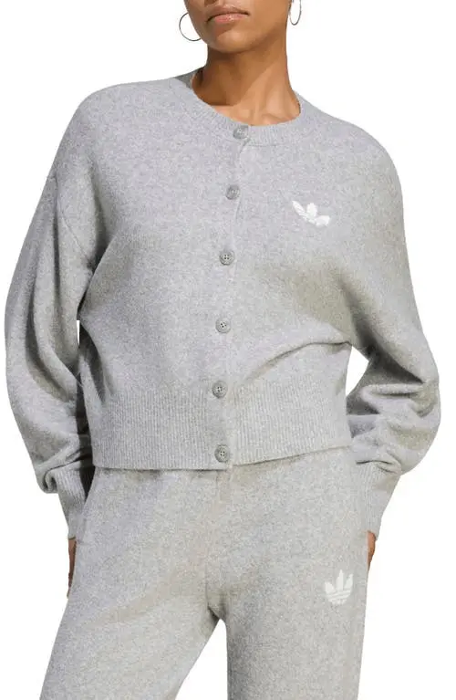 Adidas Essential Cardigan With Trefoil Logo - Medium Grey Heather