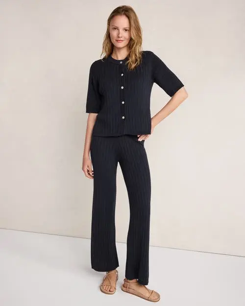 HAVEN WELL WITHIN Organic Cotton Ribbed Wide Leg Pants - Nightfall