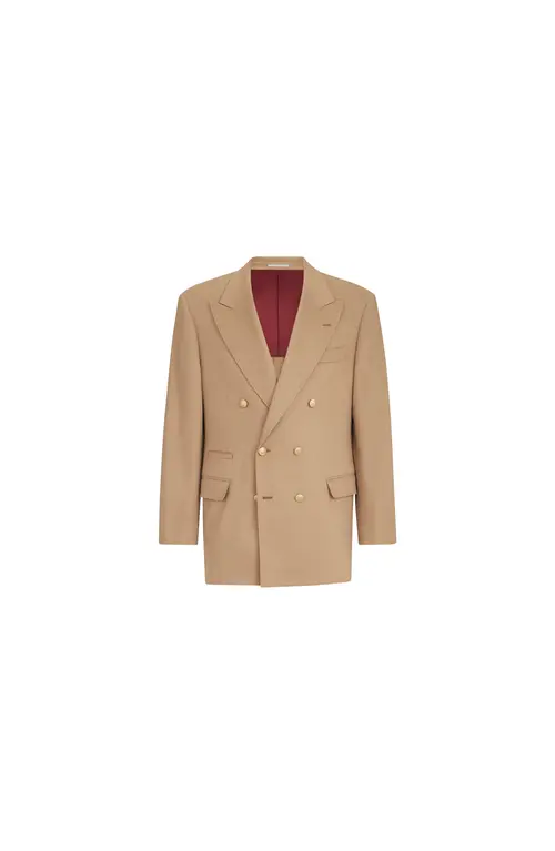 Brunello Cucinelli Flannel One-and-a-half Breasted Tailor Blazer With Metal Buttons - Camel