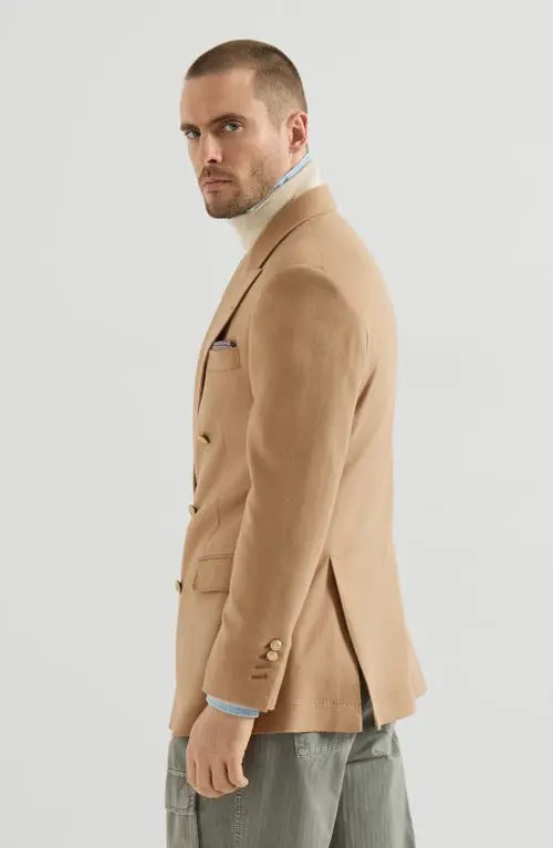 Brunello Cucinelli Flannel One-and-a-half Breasted Tailor Blazer With Metal Buttons - Camel