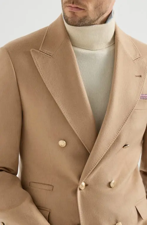 Brunello Cucinelli Flannel One-and-a-half Breasted Tailor Blazer With Metal Buttons - Camel