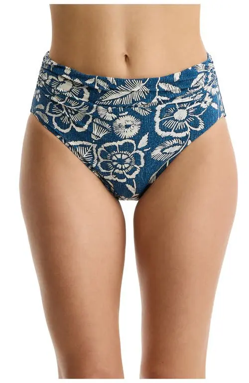GOTTEX Garden Mist Shirred High Waist Swim Bottom - Denim