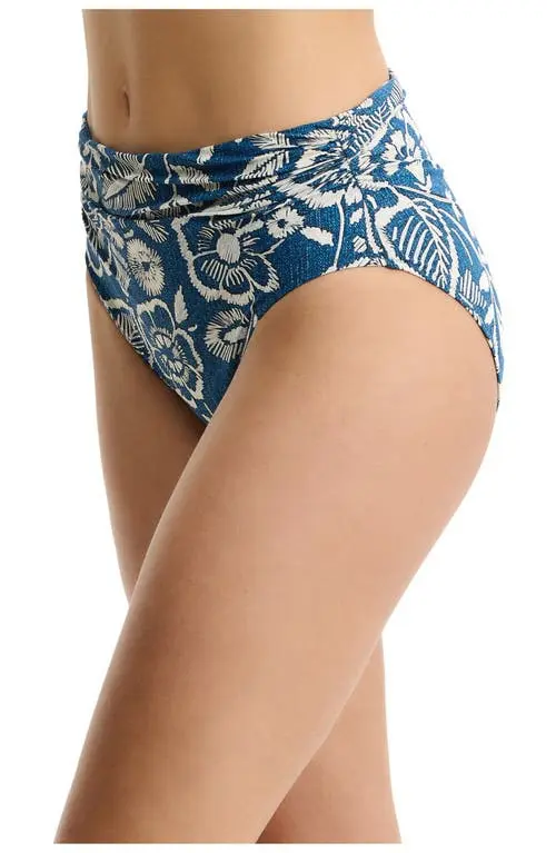 GOTTEX Garden Mist Shirred High Waist Swim Bottom - Denim