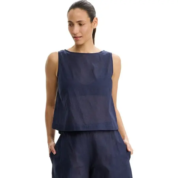 GOTTEX Linen High Neck Top Cover-up - Navy