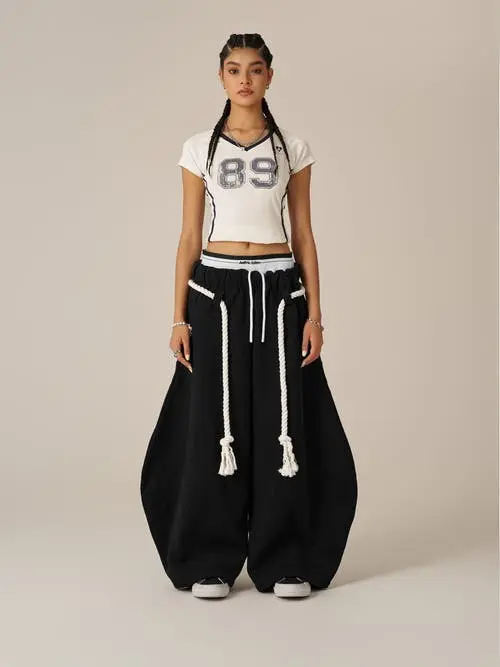 AELFRIC EDEN Double Waist Super Baggy Barrel Sweatpants - Black