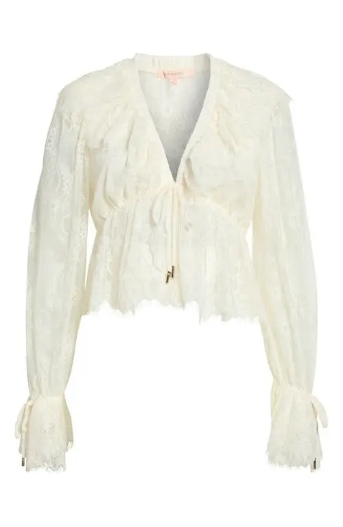 KITTENISH Long Sleeve Crop Lace Top - Egret