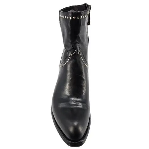 MADISON MAISON Leather Studded Western Ankle Boot - Black