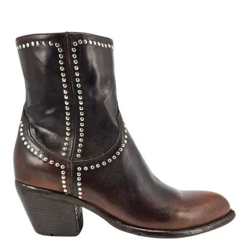 MADISON MAISON Leather Studded Western Ankle Boot - Brown