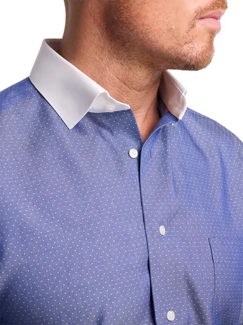 PAUL FREDRICK Cotton Spread Collar Dobby Classic Contrast Trim French Cuff Long Sleeve
