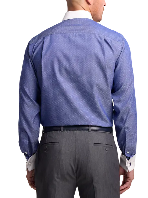 PAUL FREDRICK Cotton Spread Collar Dobby Classic Contrast Trim French Cuff Long Sleeve