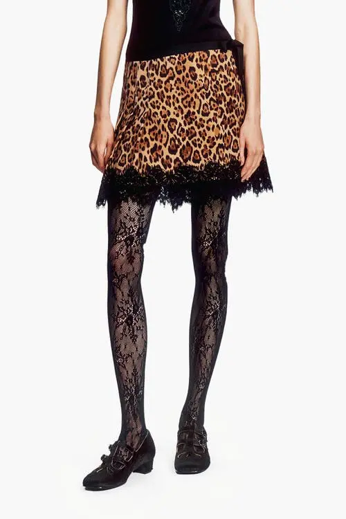 Anna Sui Leopard Denim Kilt