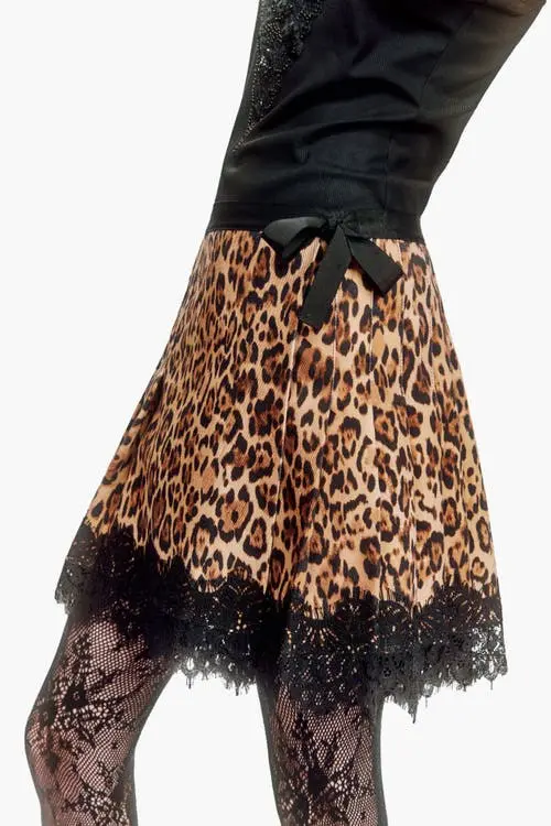 Anna Sui Leopard Denim Kilt