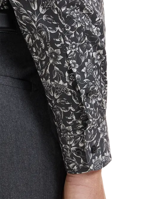PAUL FREDRICK Cotton Buttondown Collar Pinpoint Classic Contrast Trim Button Cuff Long Sleeve - Black