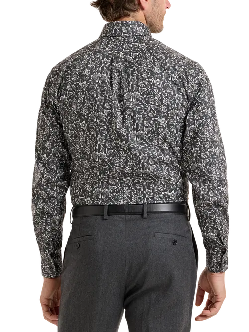 PAUL FREDRICK Cotton Buttondown Collar Pinpoint Classic Contrast Trim Button Cuff Long Sleeve - Black