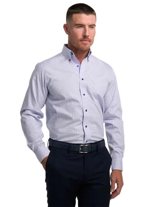 PAUL FREDRICK Cotton Buttondown Collar Pinpoint Classic Contrast Trim Button Cuff Long Sleeve