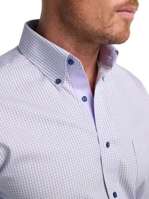 PAUL FREDRICK Cotton Buttondown Collar Pinpoint Classic Contrast Trim Button Cuff Long Sleeve