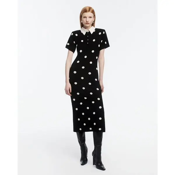 DODIEE Devon Polka Dot Midi Dress In Noir